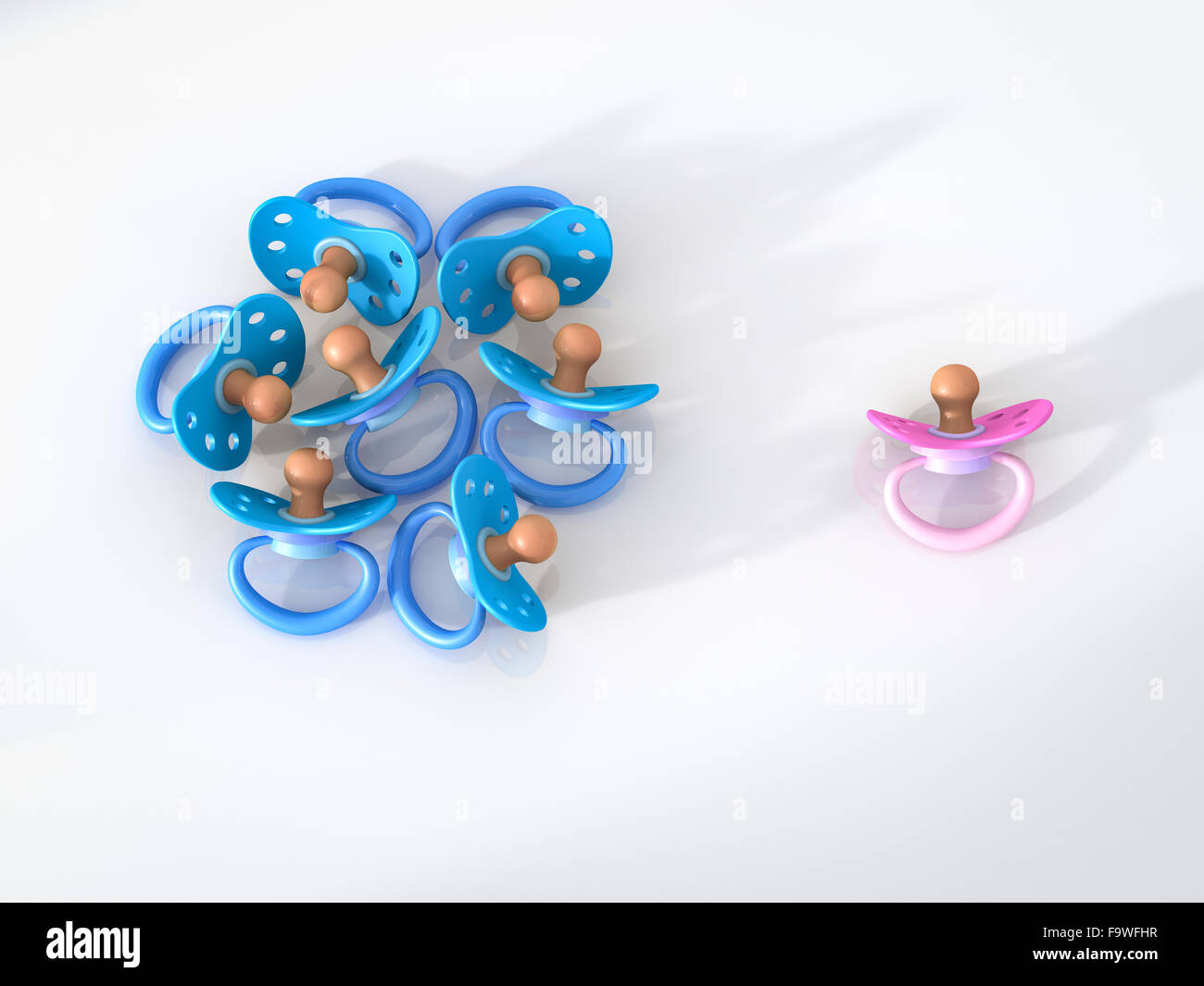 Group of blue pacifiers and a pink one, 3D Rendering Stock Photo - Alamy