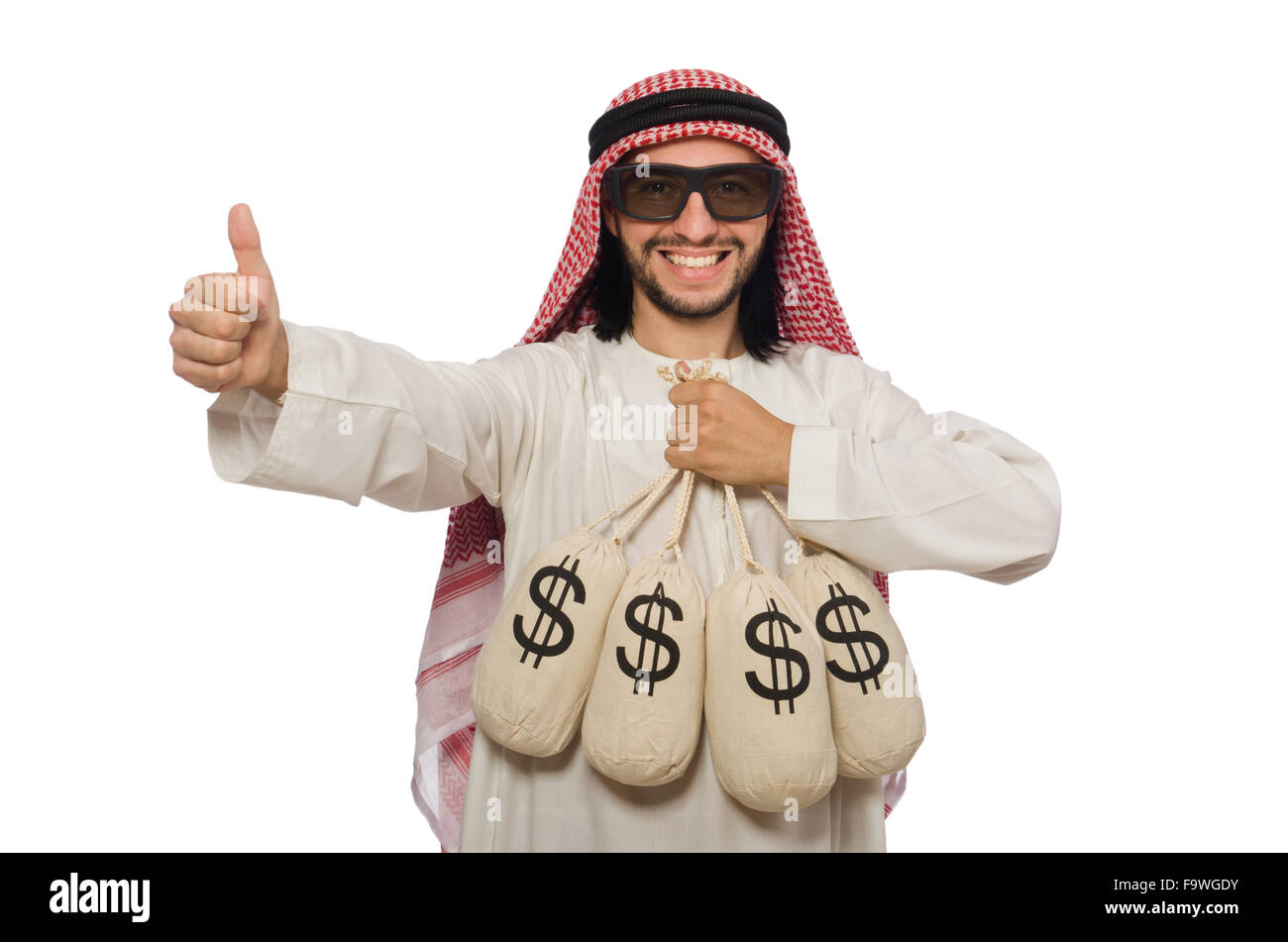 Arab businessman with sacks of money Stock Photo - Alamy