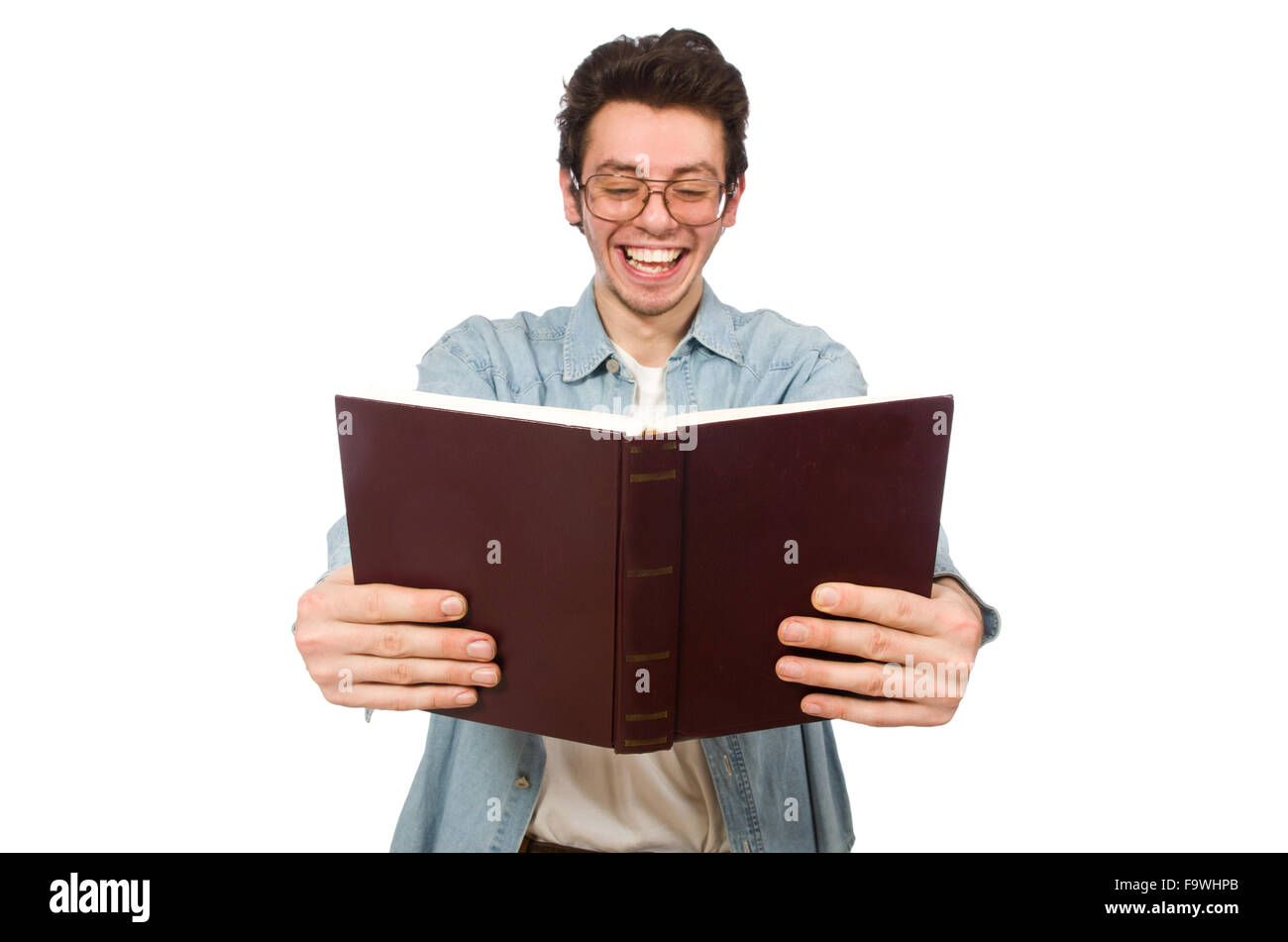 Student with book isolated on white Stock Photo - Alamy