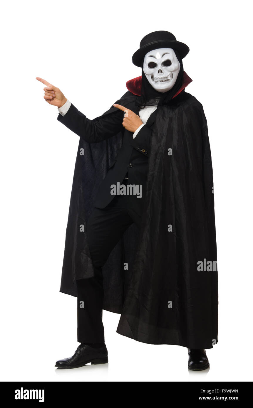 Man with scary mask isolated on white Stock Photo - Alamy