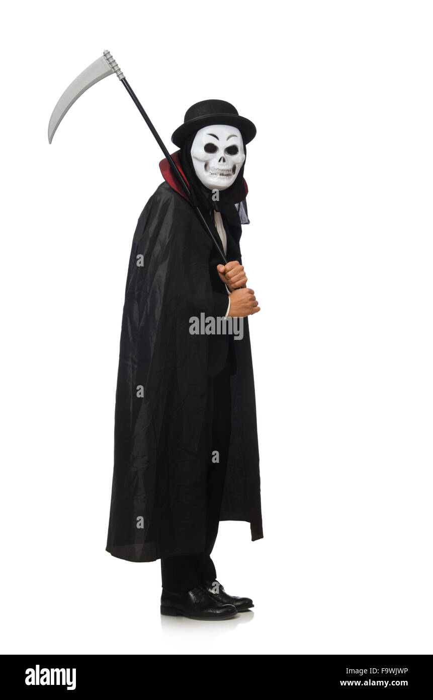 Man with scary mask isolated on white Stock Photo - Alamy