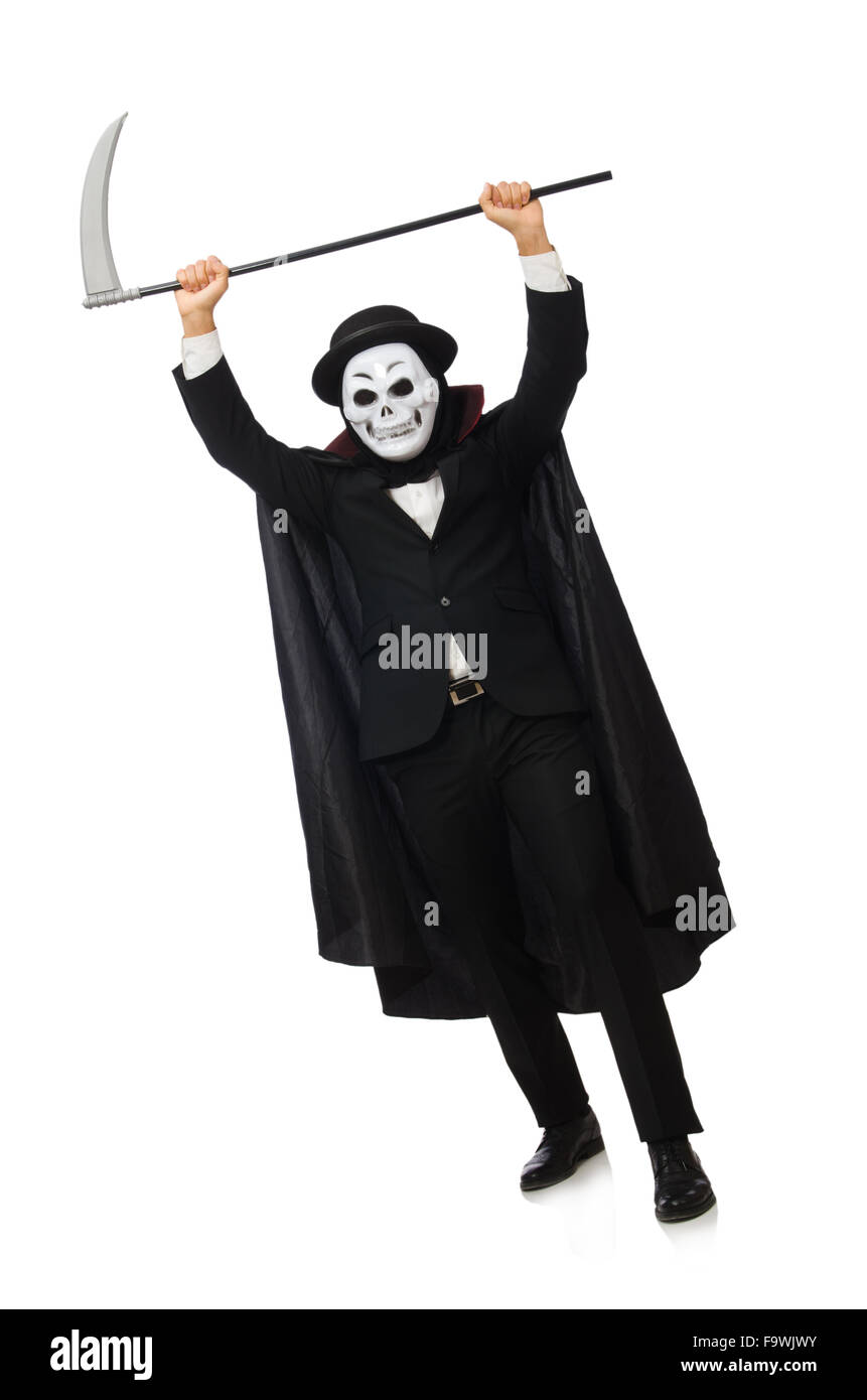 Man with scary mask isolated on white Stock Photo - Alamy