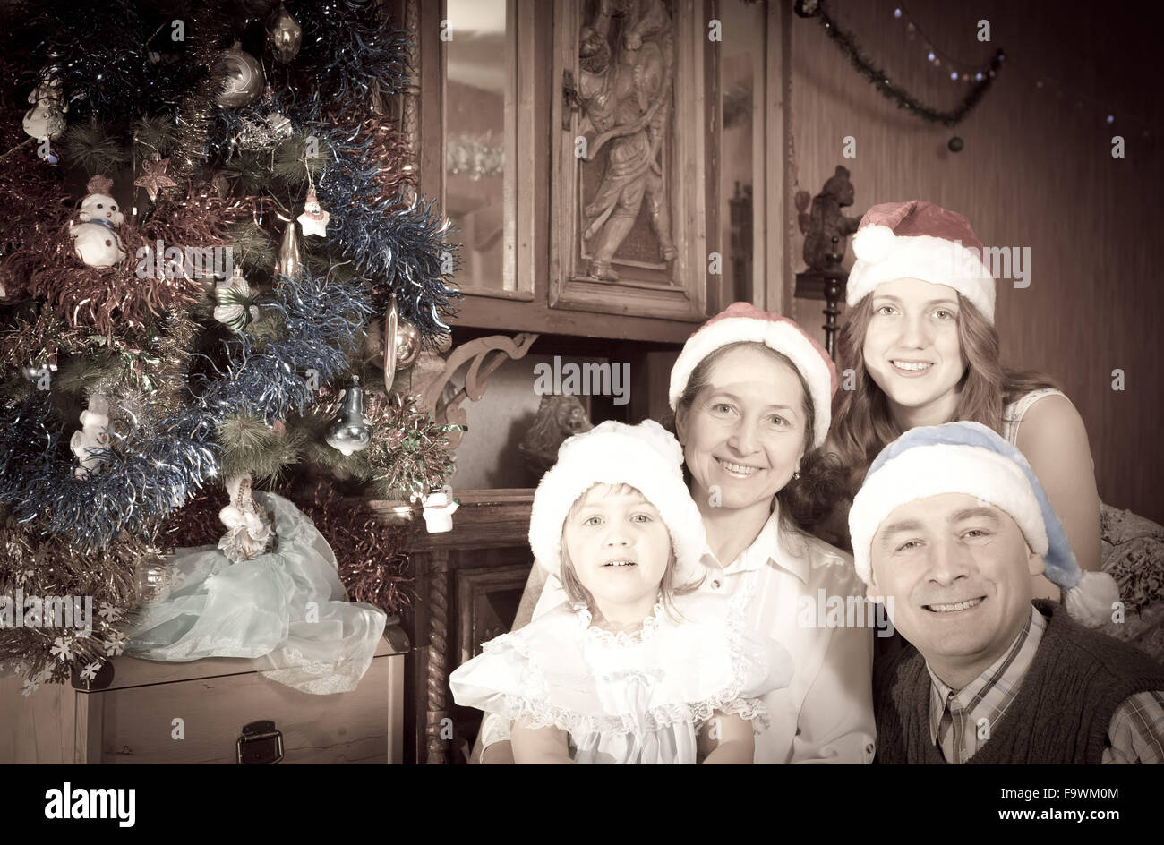 Vintage photo of happy married couple with child visiting mom for ...