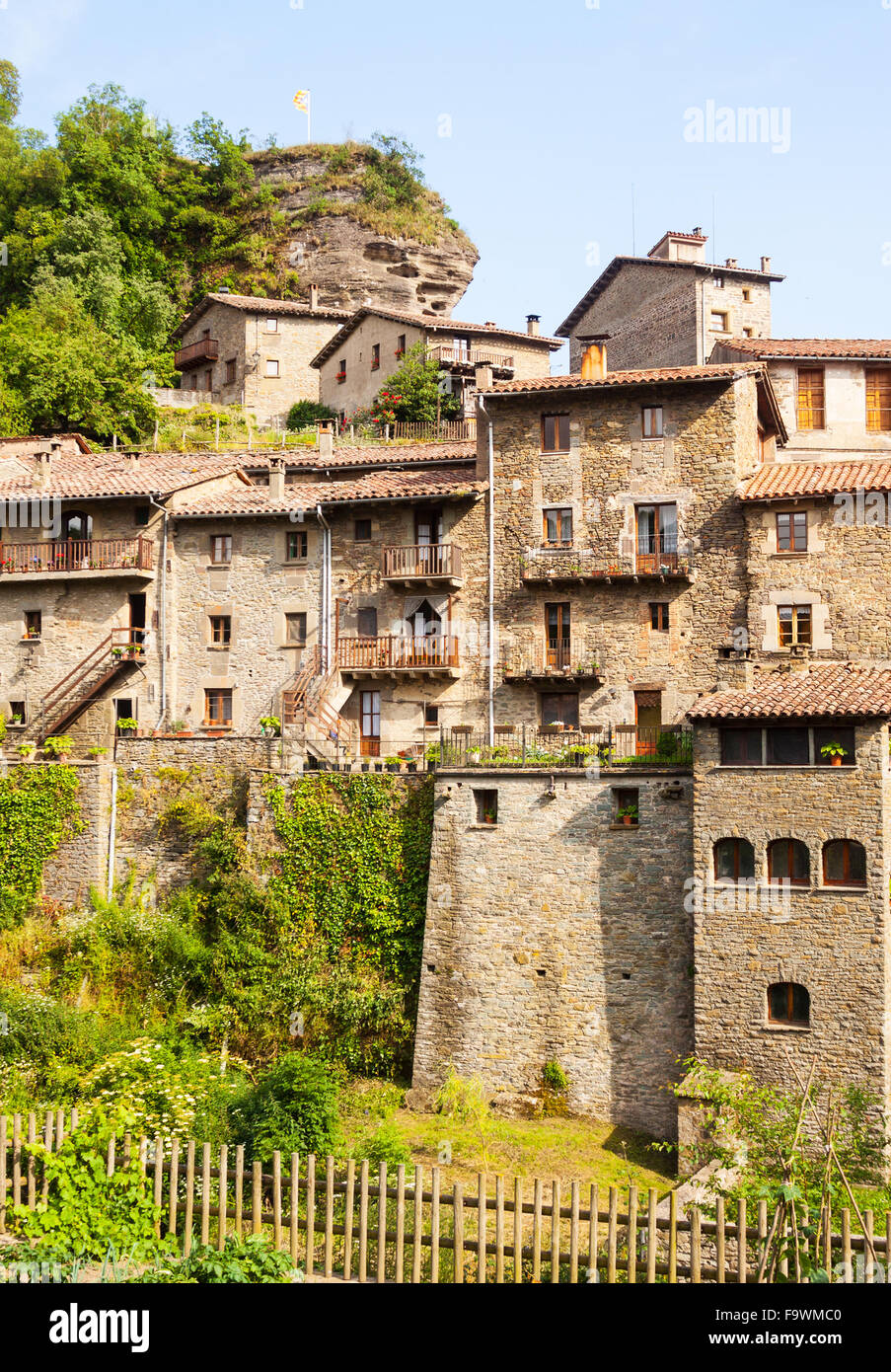 old houses of medieval Catalan village in Pyrenees. Rupit, Catalonia ...