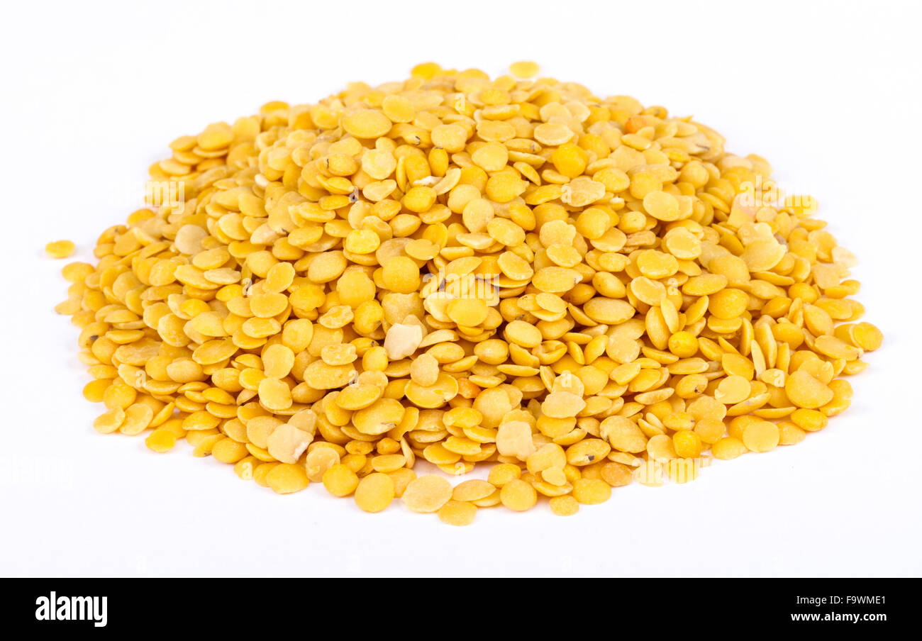 Yellow lentils isolated on white background.Macro shot Stock Photo - Alamy