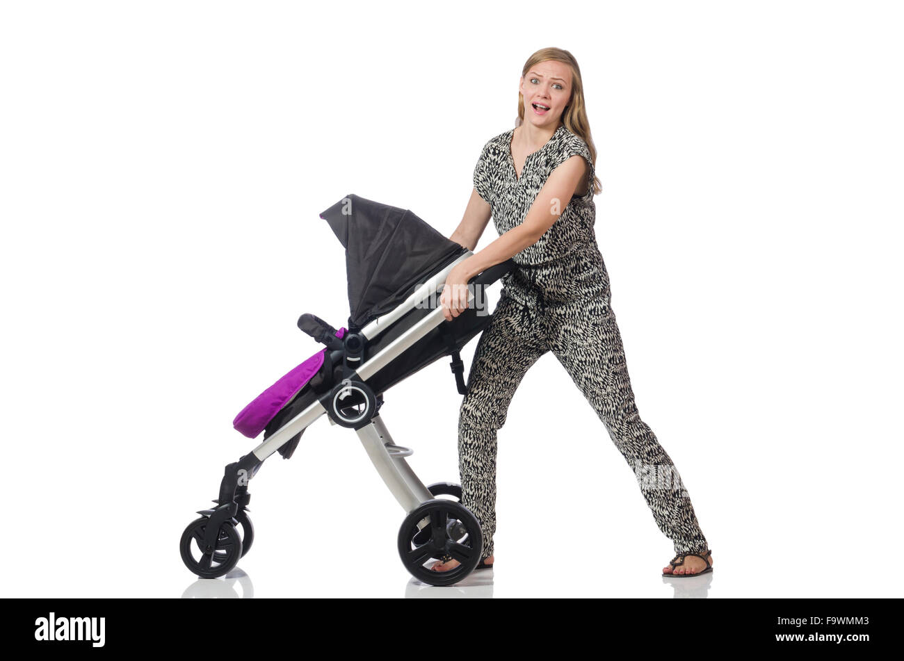 Happy mom with her baby in pram Stock Photo - Alamy