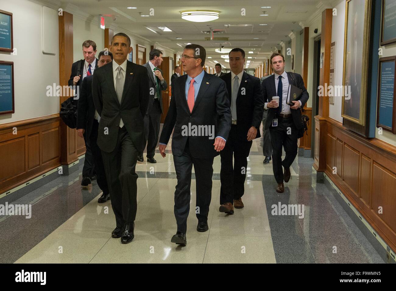 US President Barack Obama walks through the hallways of the Pentagon ...