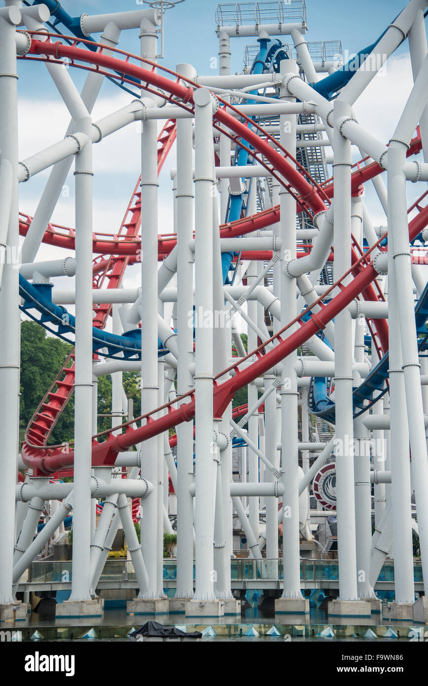 Railway of roller coaster in amusement park Stock Photo - Alamy