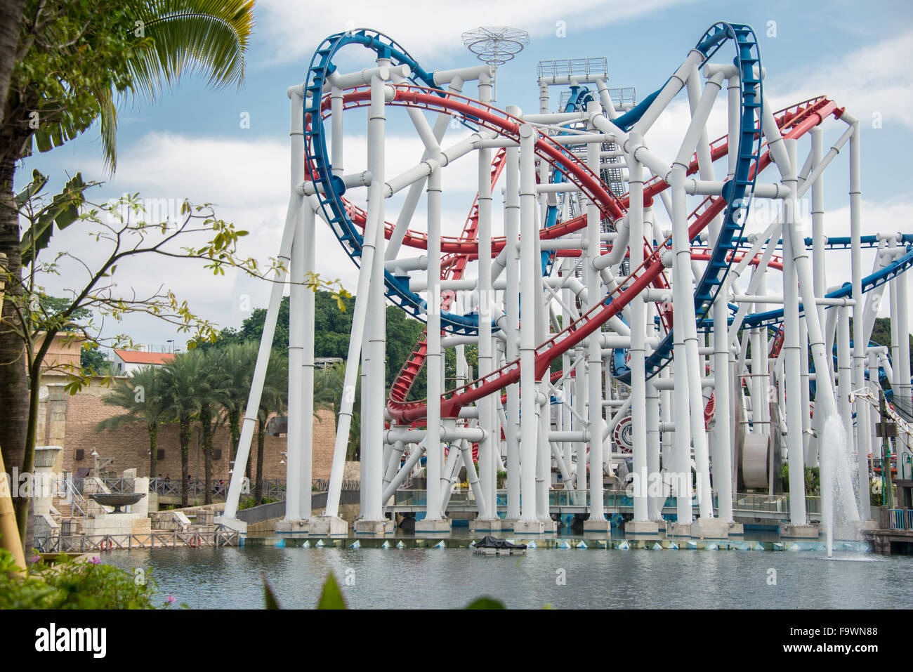 Railway of roller coaster in amusement park Stock Photo - Alamy