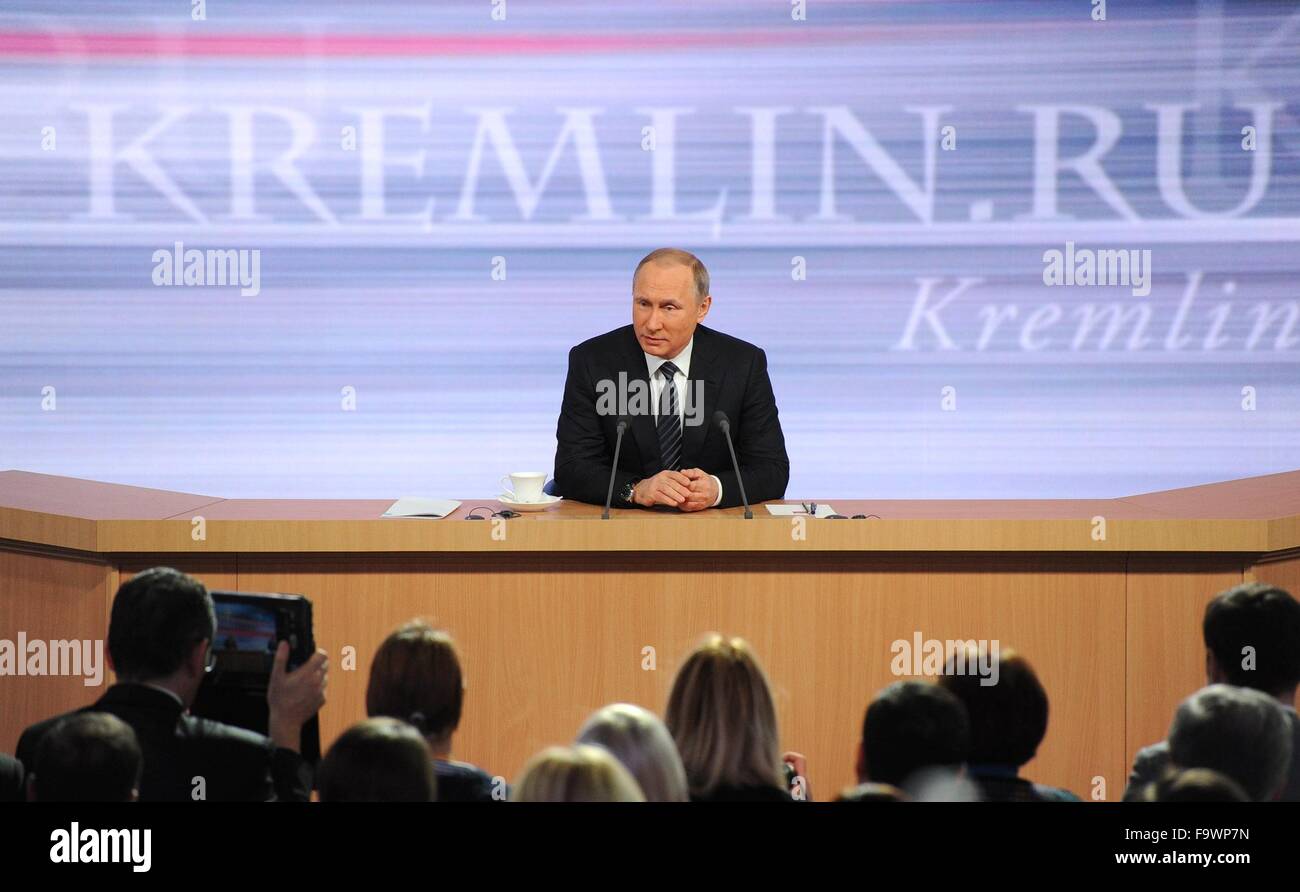 Russian President Vladimir Putin speaks during his annual year end ...