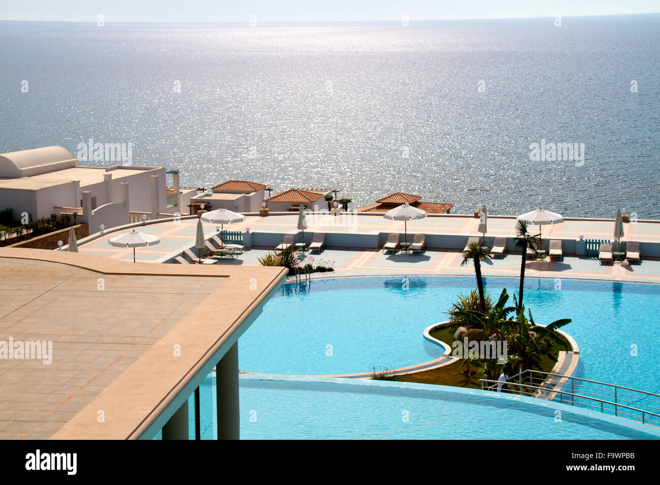 Swimming pool at luxury villa, Rhodes Greece Stock Photo - Alamy