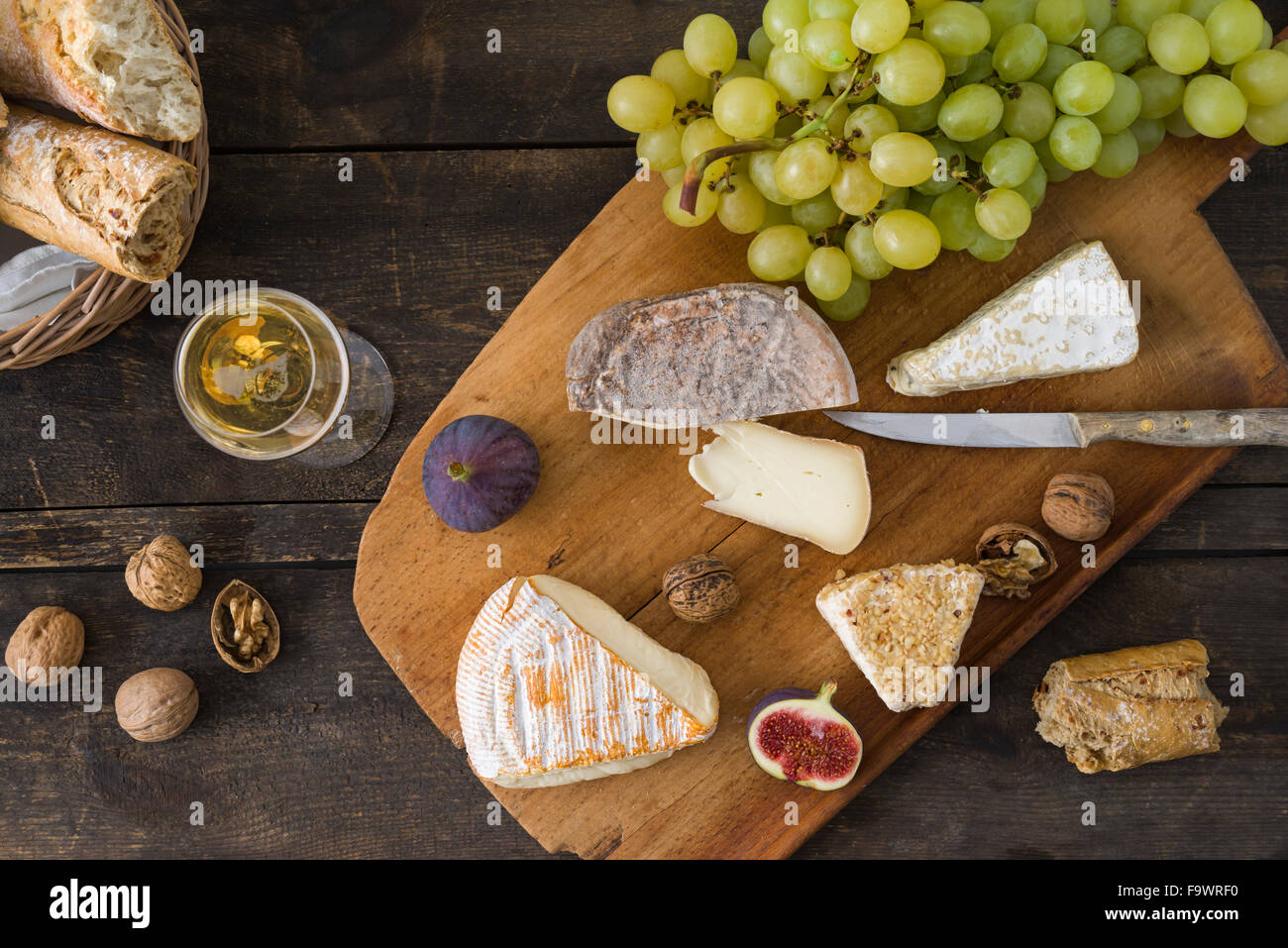 Cheese platter with camembert, walnut cheese, gorgonzola, taleggio and ...