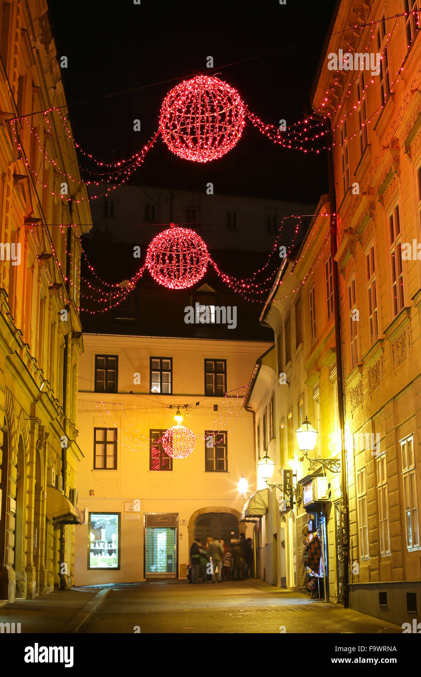 Advent decoration on buildings in an ornate street in city center in ...