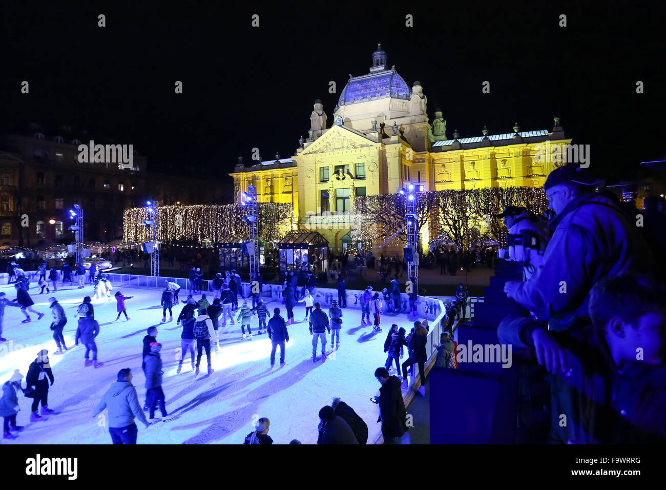 People skating on city skating rink in front of the Art Pavilion in ...