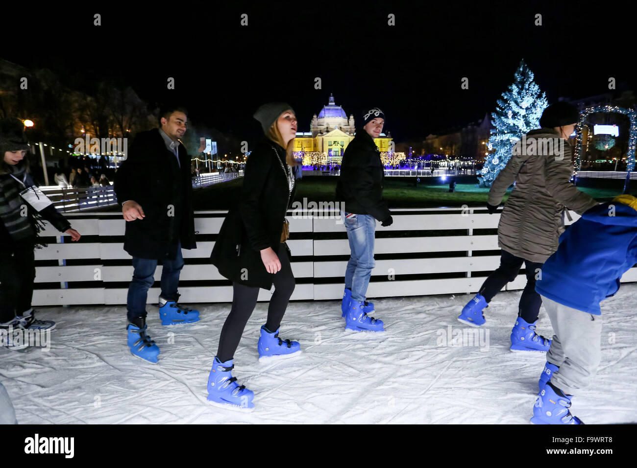 People skating on city skating rink at Advent time in King Tomislav ...