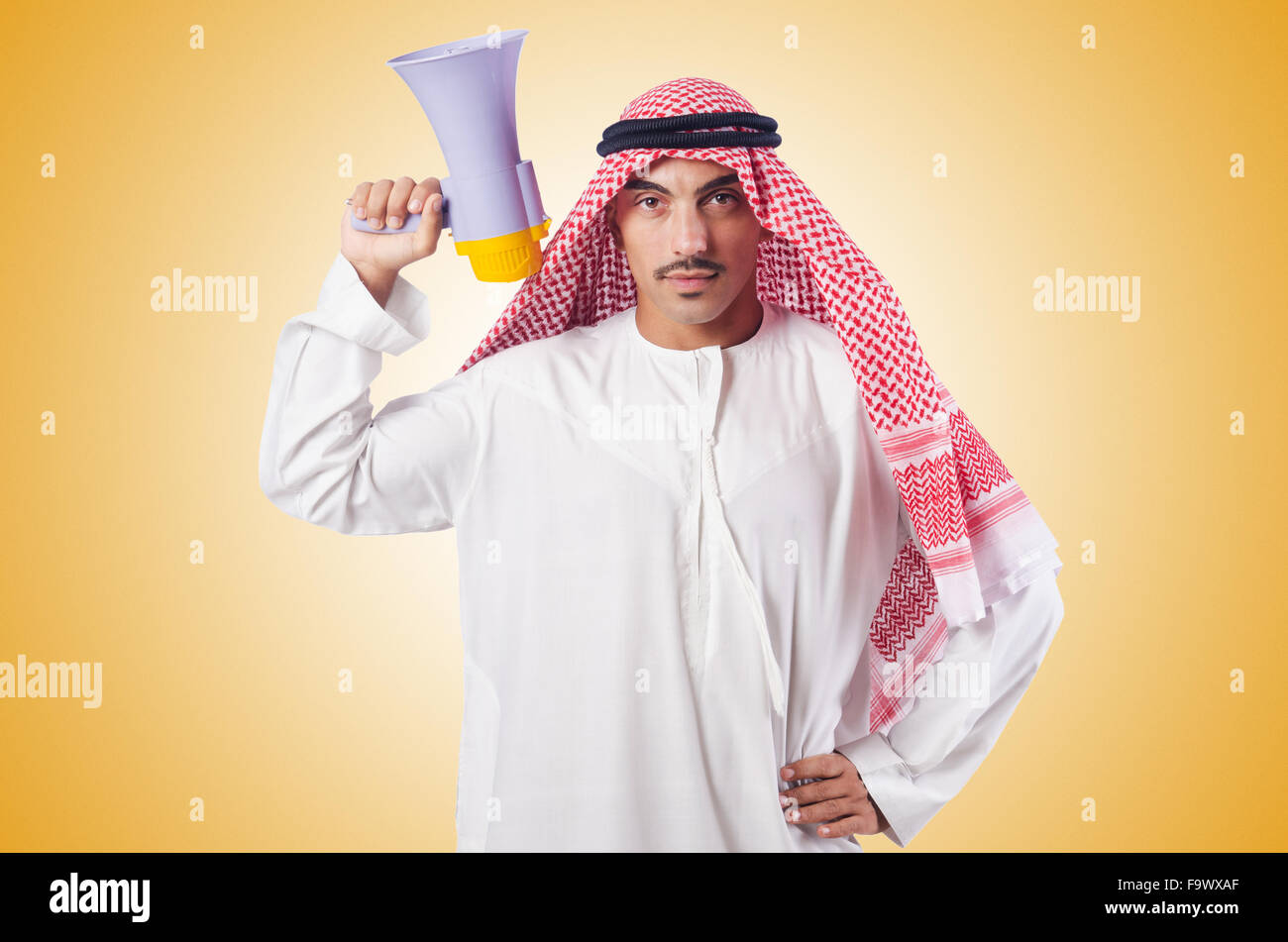 Arab man shouting through loudspeaker Stock Photo - Alamy