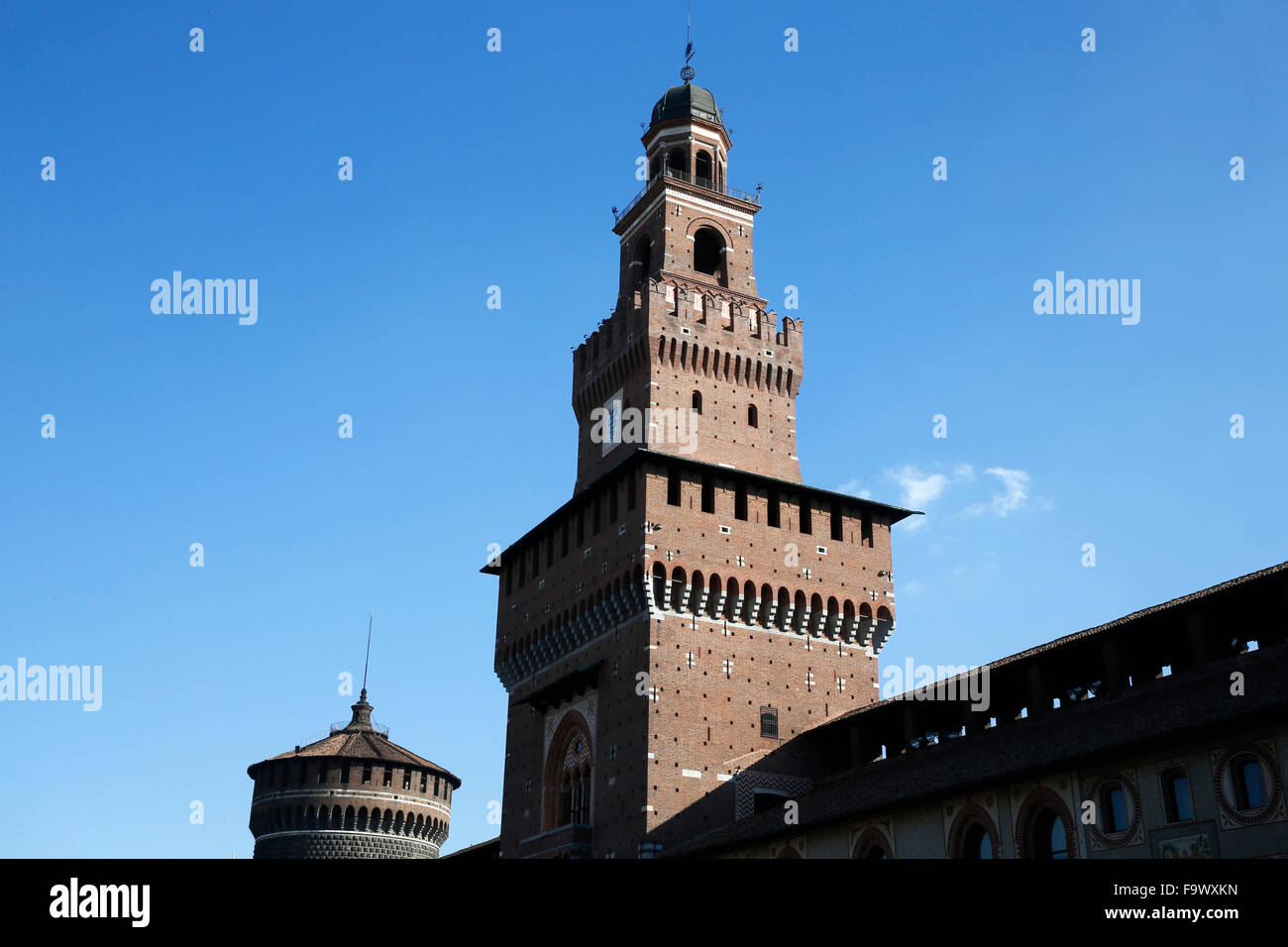 Castello Sforza, Milan. Filarete tower Stock Photo - Alamy