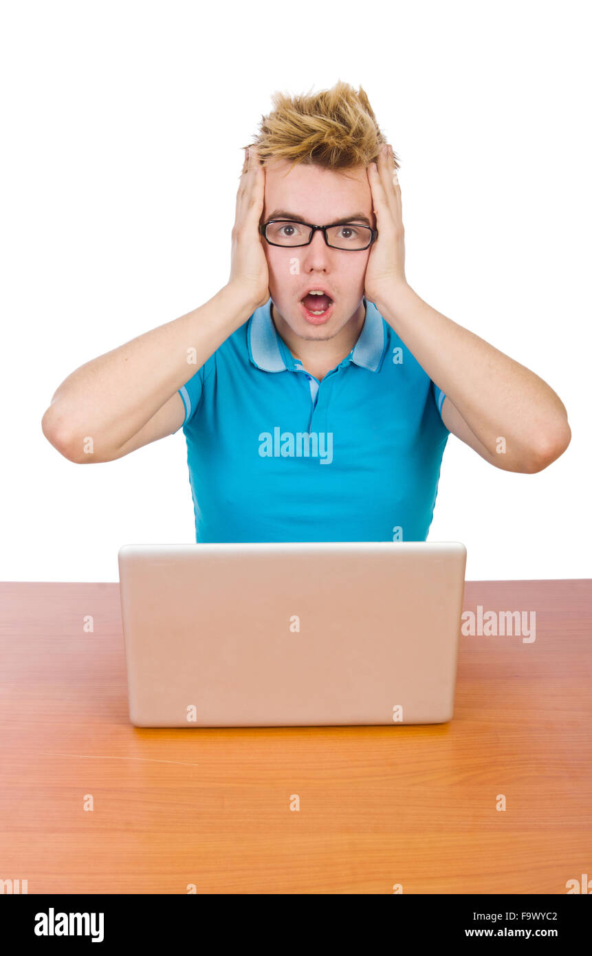 Student with laptop isolated on white Stock Photo - Alamy