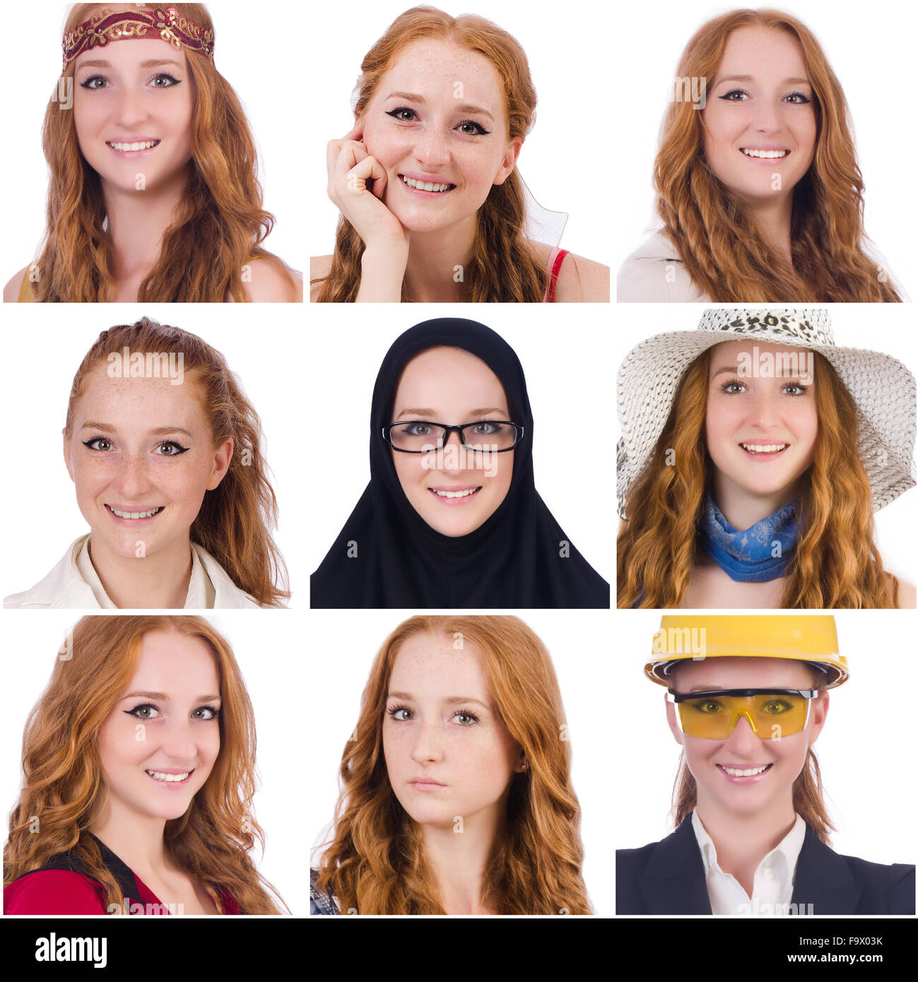 Collage of many faces from same model Stock Photo - Alamy
