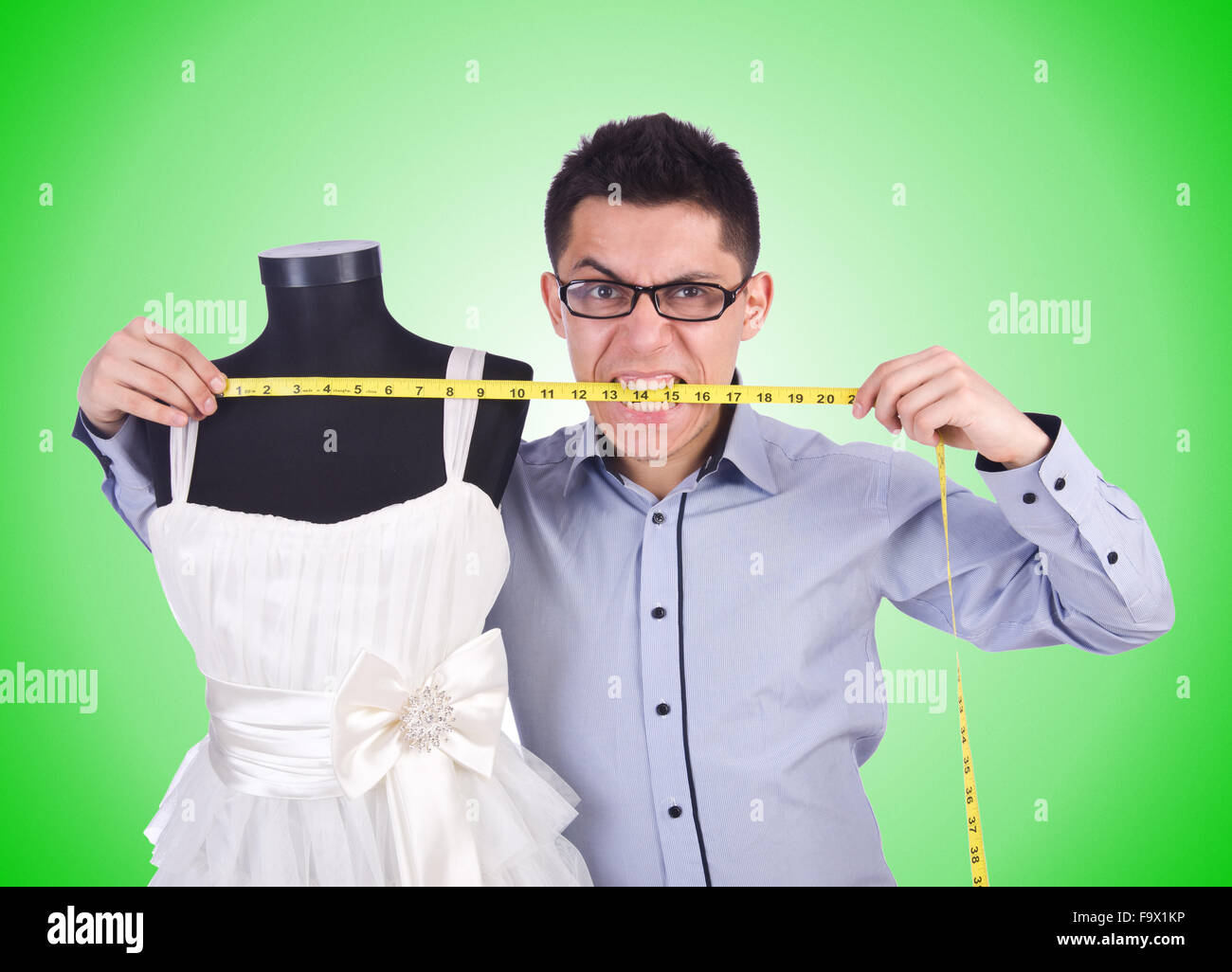 Funny male tailor on white Stock Photo - Alamy