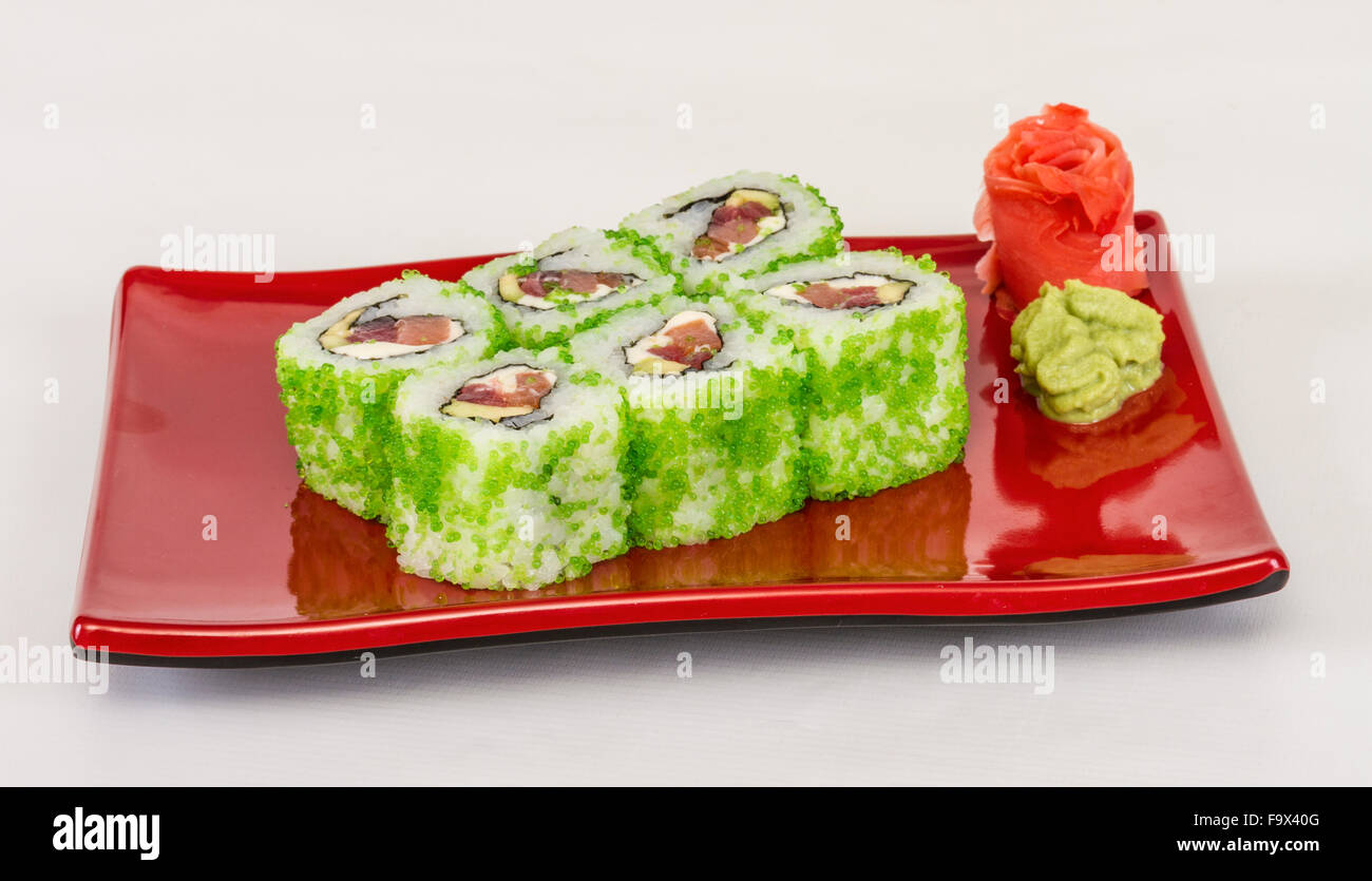 Tobiko Spicy Maki Sushi - Hot Roll with various type of Tobiko (flying ...