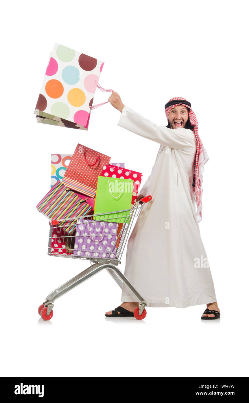 Arab man doing shopping isolated on white Stock Photo - Alamy