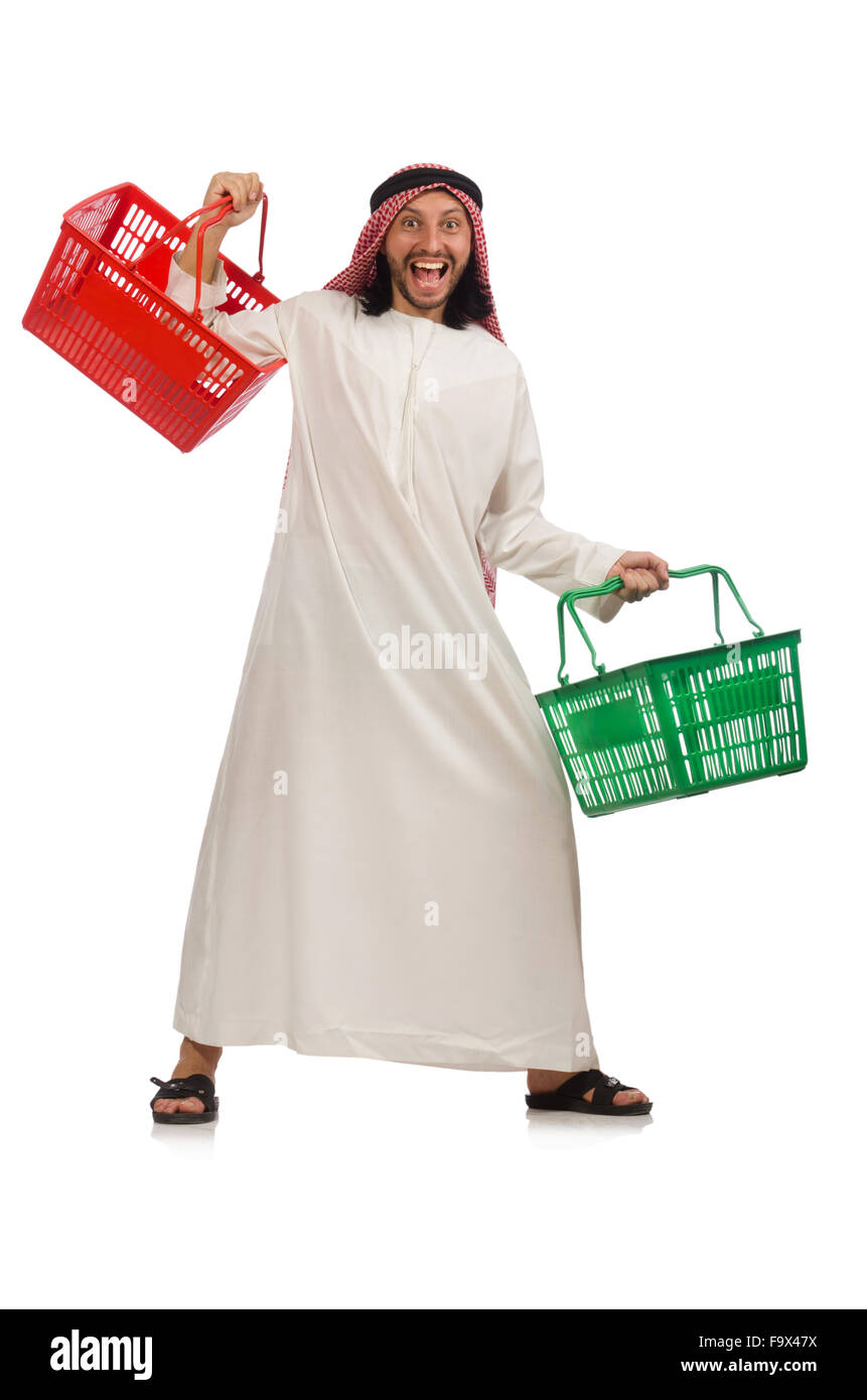 Arab man doing shopping isolated on white Stock Photo - Alamy