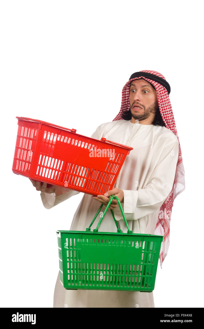 Arab man doing shopping isolated on white Stock Photo - Alamy