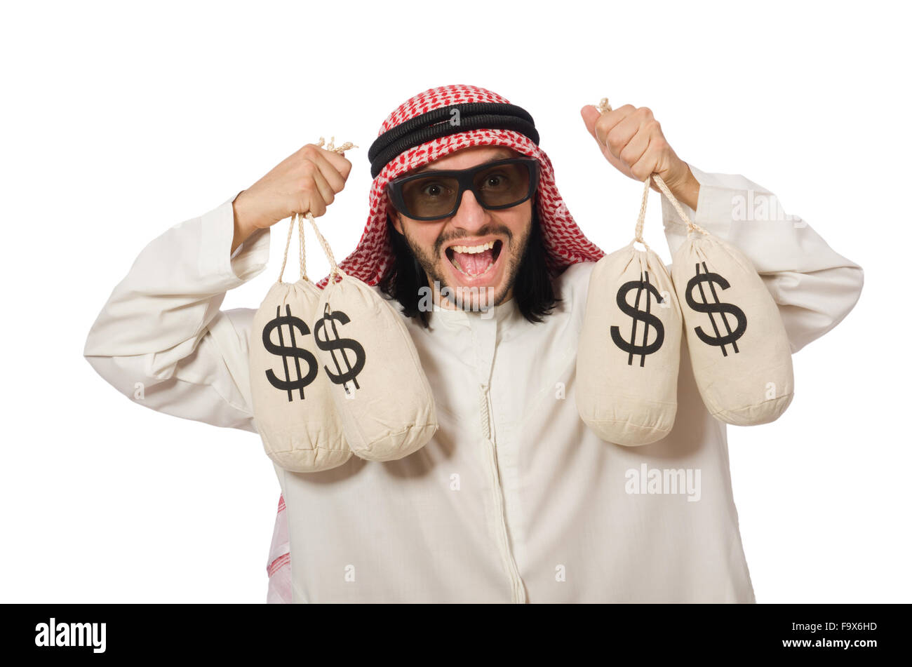 Arab businessman with sacks of money Stock Photo - Alamy