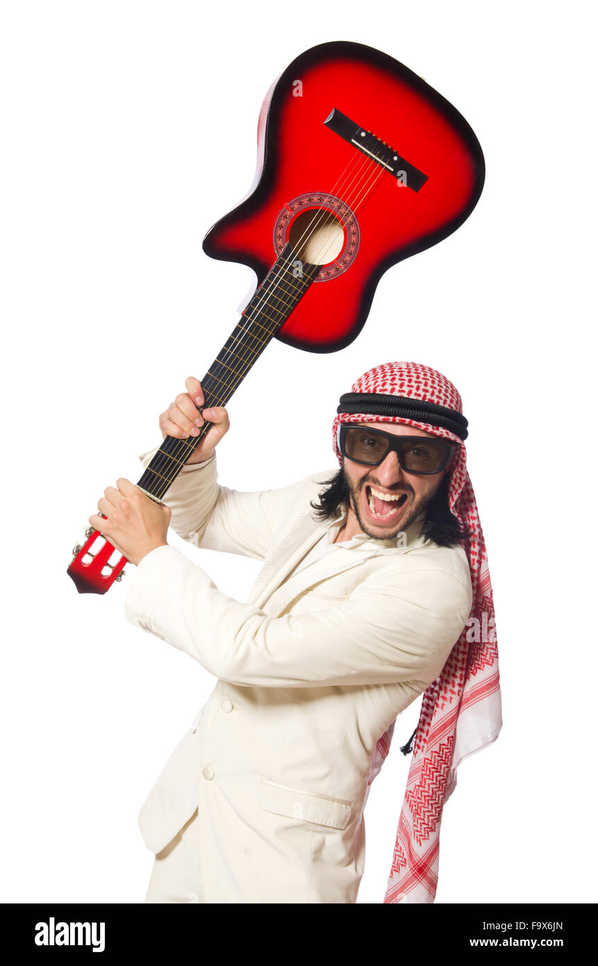 Arab man with guitar on white Stock Photo - Alamy