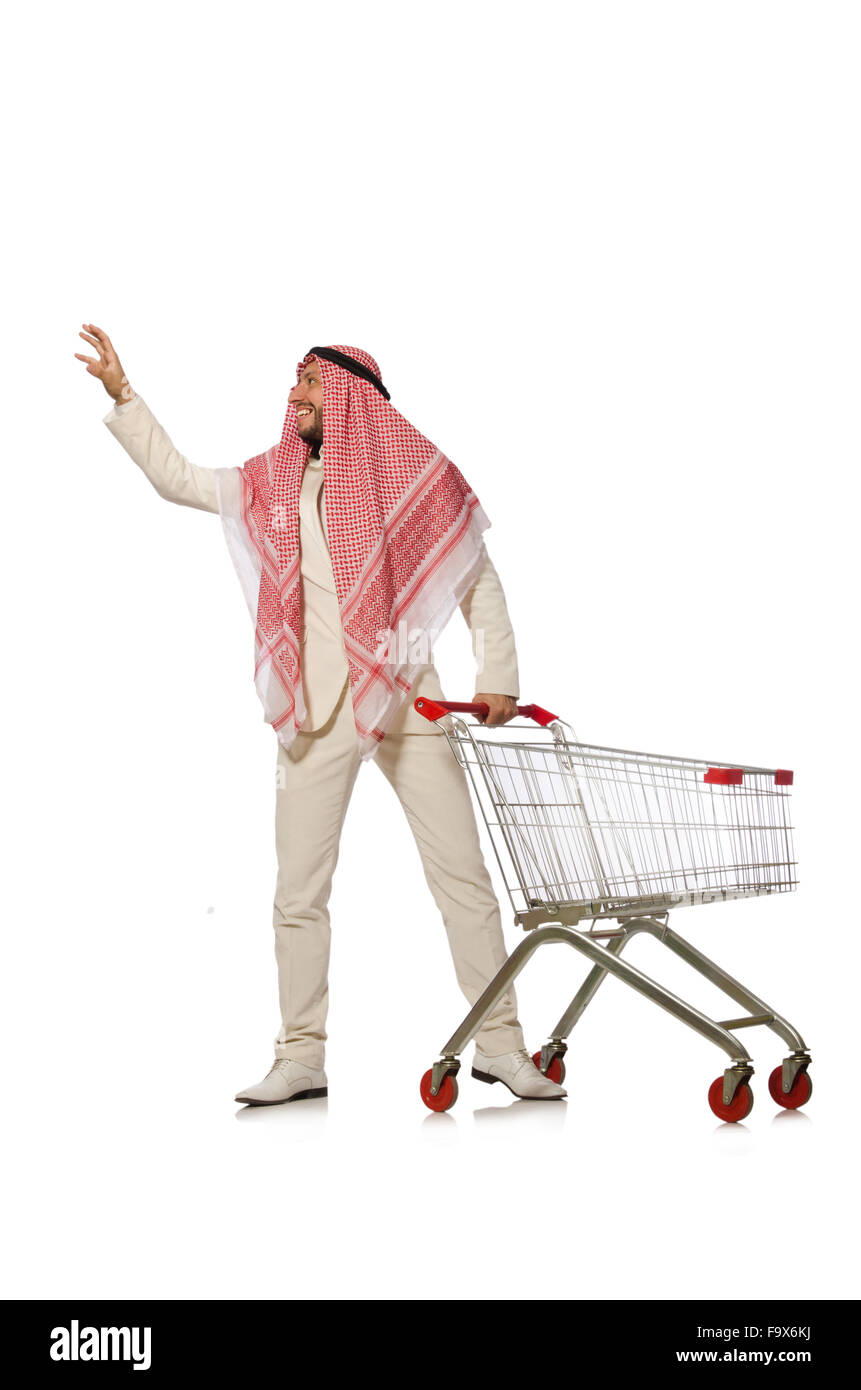 Arab man doing shopping isolated on white Stock Photo - Alamy
