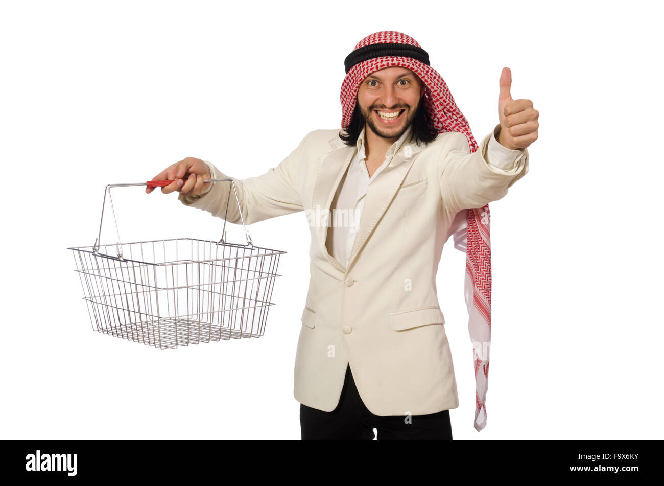 Arab man doing shopping isolated on white Stock Photo - Alamy