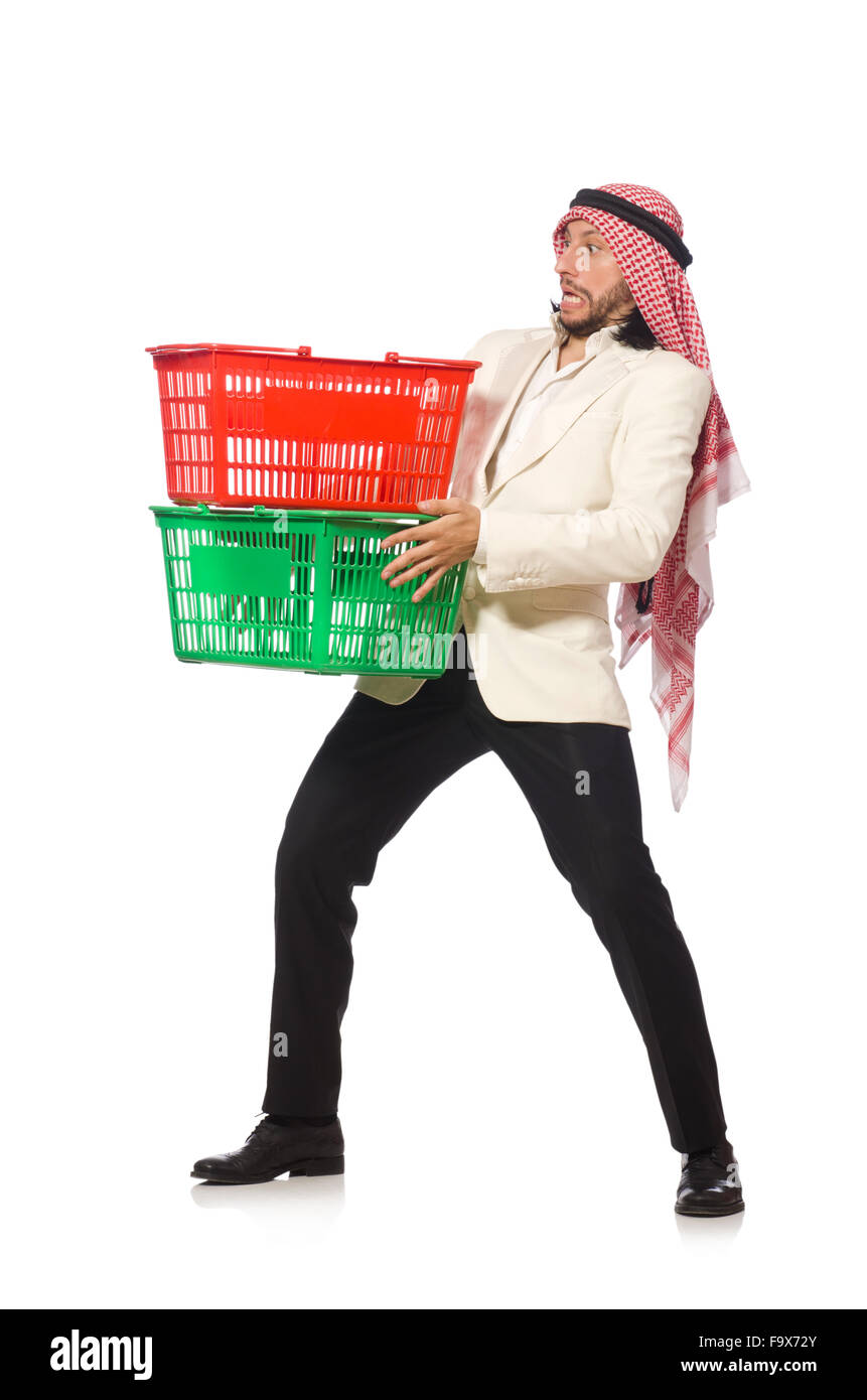 Arab man doing shopping isolated on white Stock Photo - Alamy