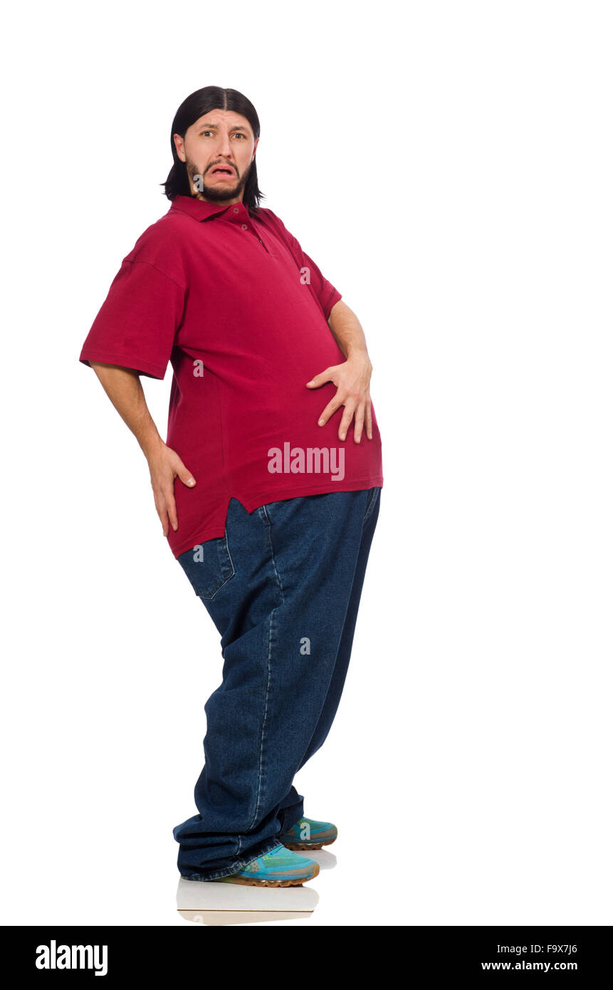 Overweight man isolated on the white Stock Photo - Alamy