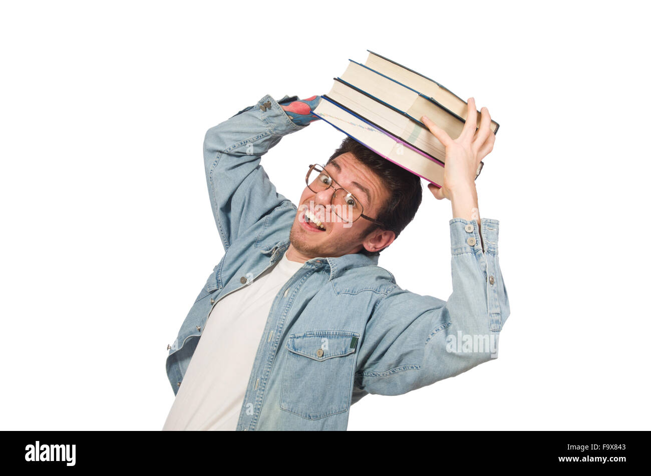 Student with books isolated on white Stock Photo - Alamy