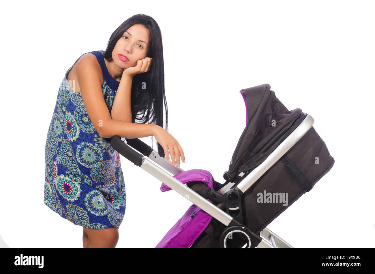 Happy mom with her baby in pram Stock Photo - Alamy