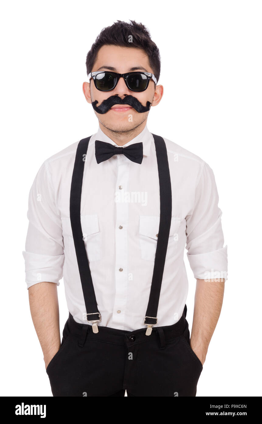 Young man with moustache isolated on white Stock Photo - Alamy