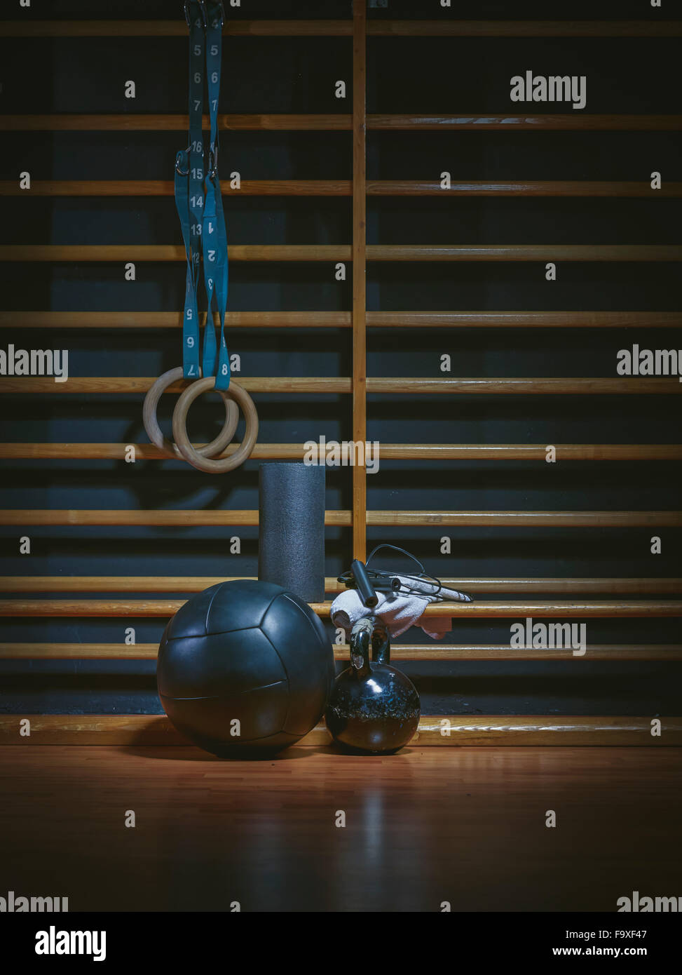 Equipment for functional training at wall bars in gym Stock Photo - Alamy