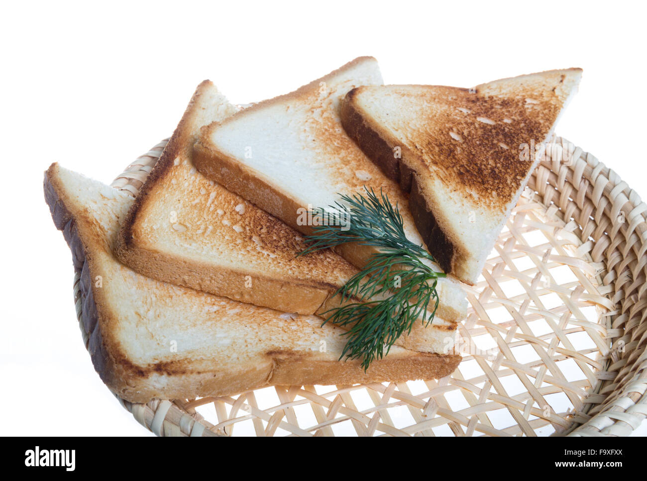 toasted bread slices for breakfast isolated on white studio background ...