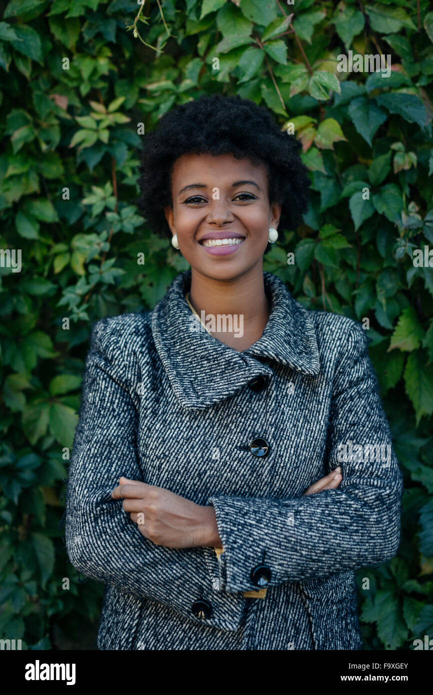 Beautiful black woman outdoor in autumn Stock Photo - Alamy