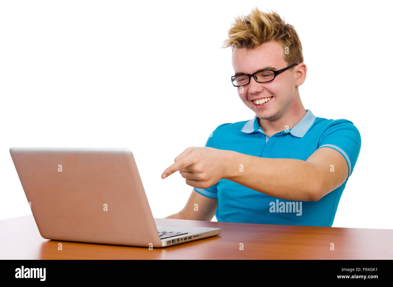 Student with laptop isolated on white Stock Photo - Alamy