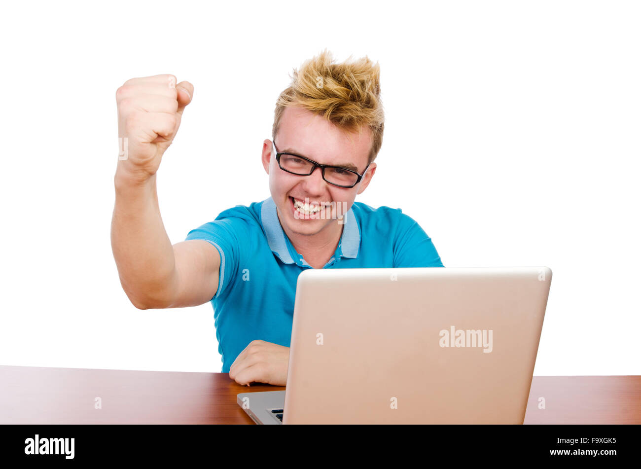 Student with laptop isolated on white Stock Photo - Alamy