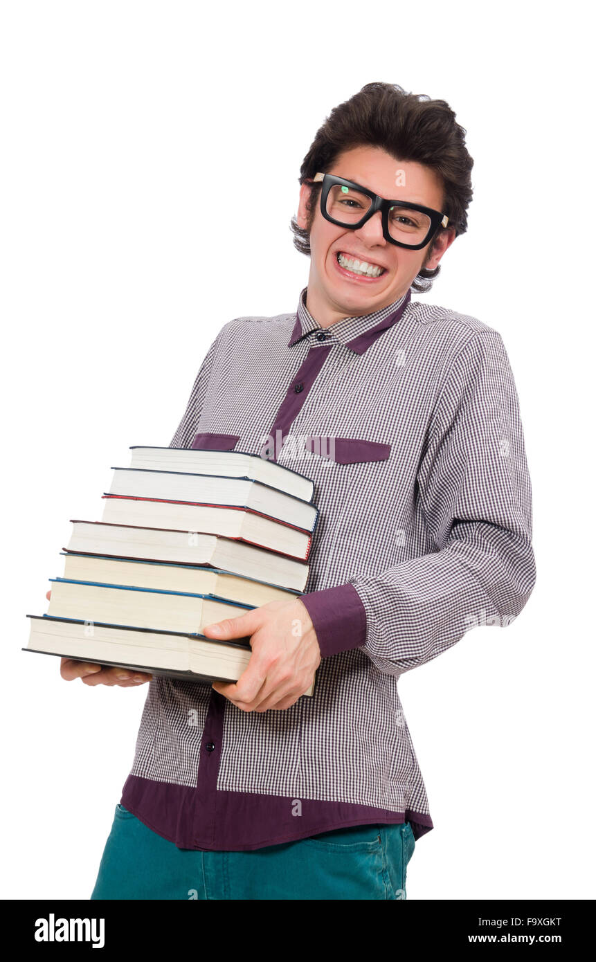 Student with books isolated on white Stock Photo - Alamy