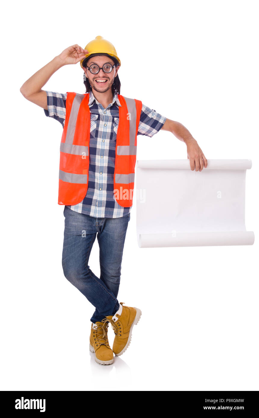 Funny engineer isolated on the white white Stock Photo - Alamy