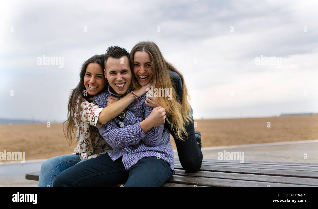Group picture of three friends having fun together Stock Photo - Alamy