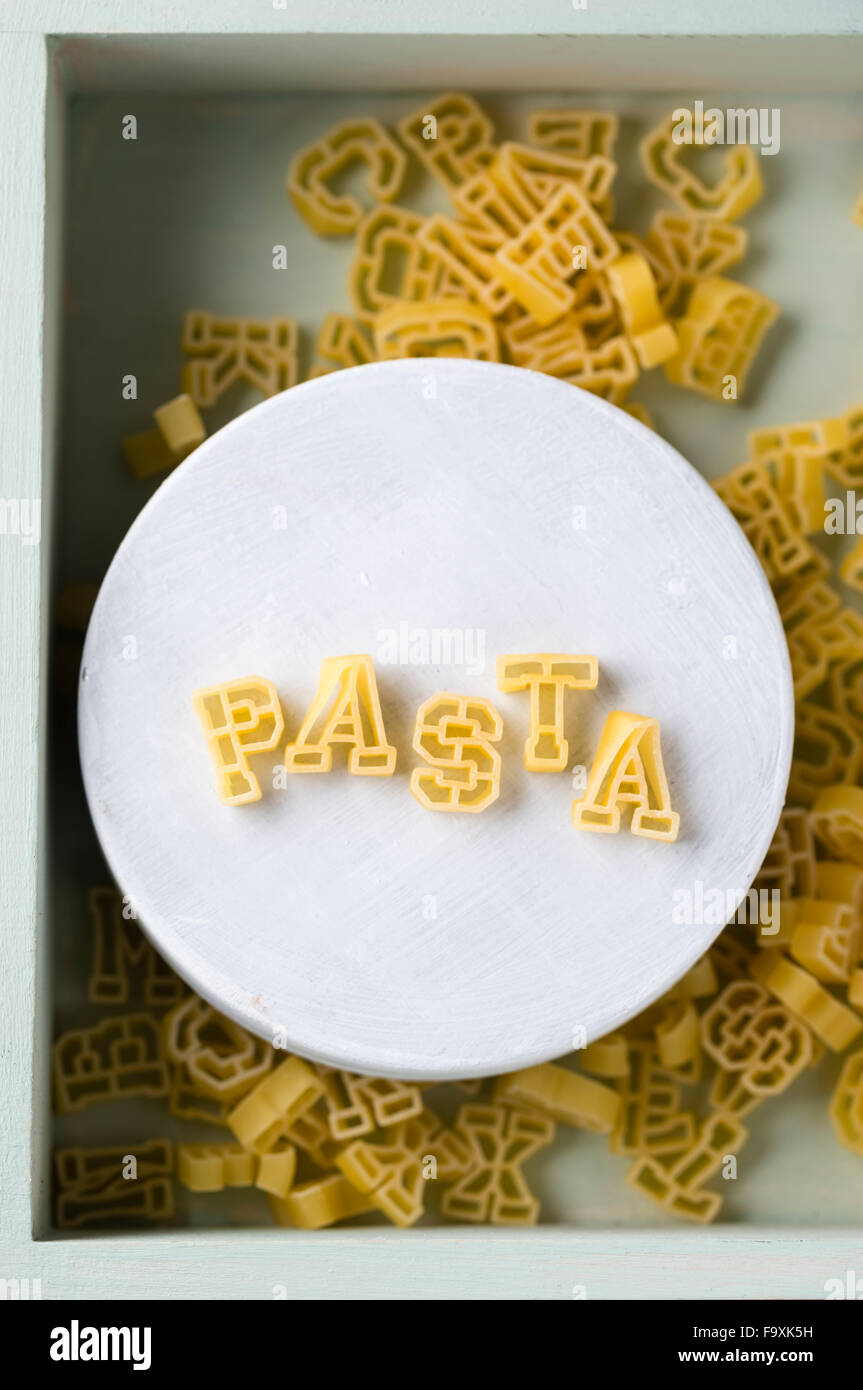 Plate with pasta letters forming the word 'Pasta' Stock Photo - Alamy