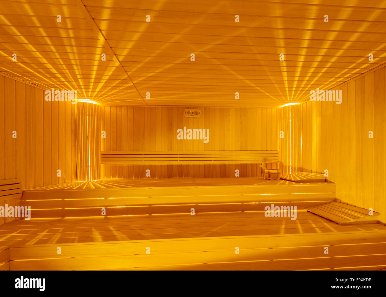 Hot wooden sauna room interior Stock Photo - Alamy