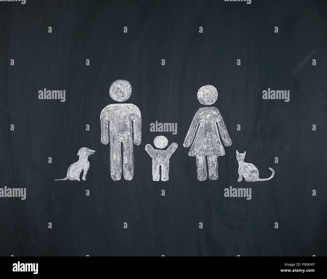 Chalk drawing of family with child and pets Stock Photo - Alamy