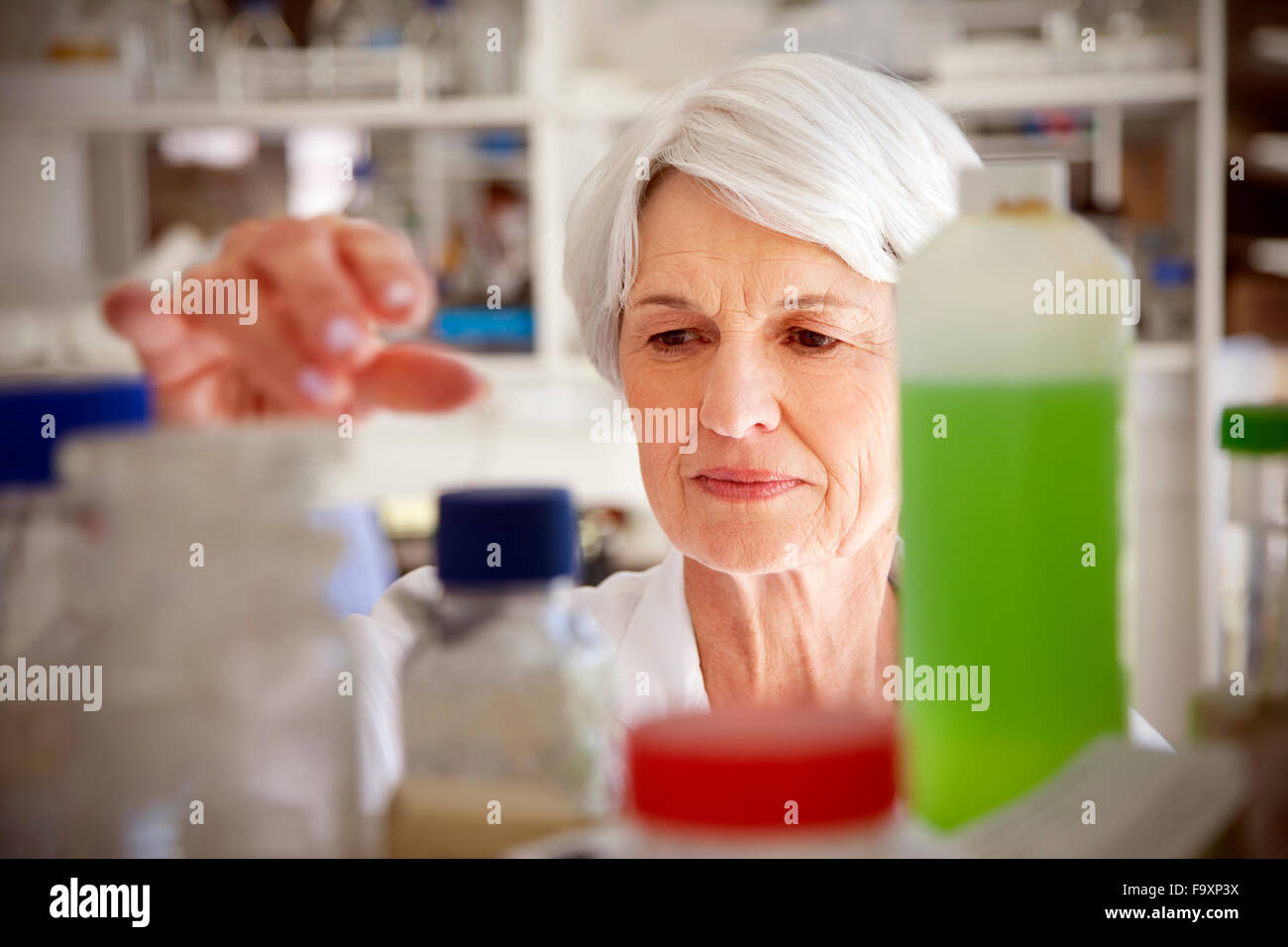 Senior woman working at chemical laboratory Stock Photo - Alamy
