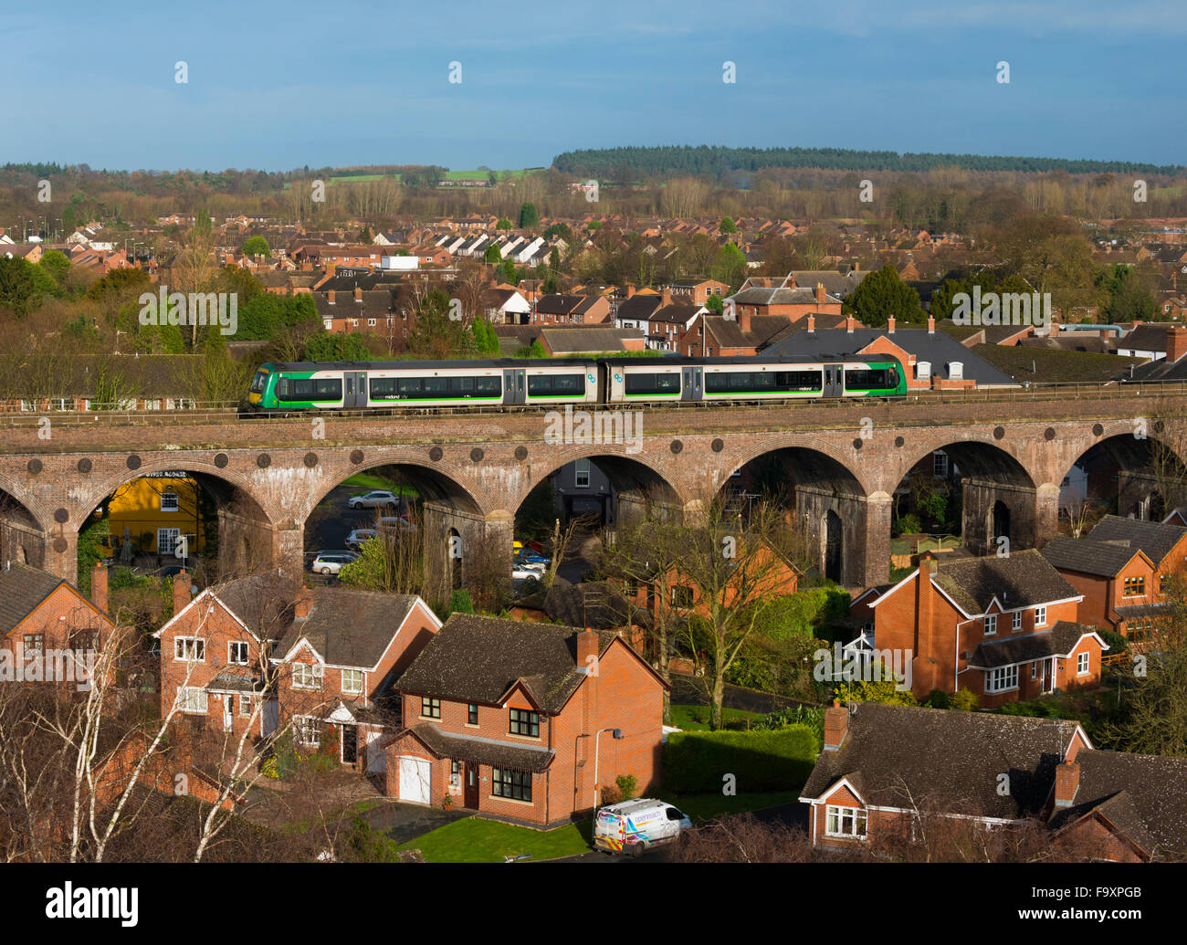 A London Midland train on the viaduct passing through Shifnal ...